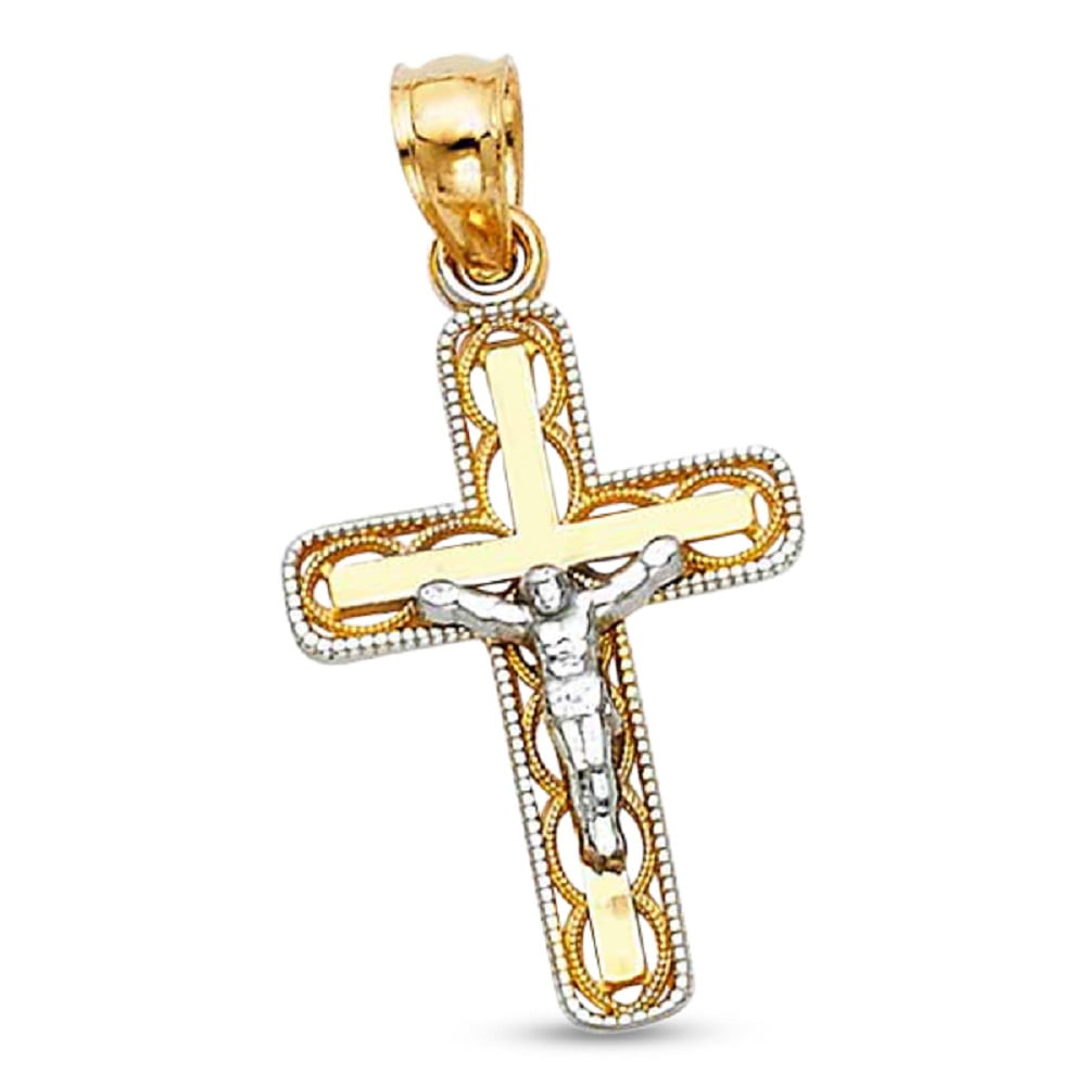 Jesus Crucifix Beaded Pendant 14k Yellow White Gold Holy Cross Charm ...