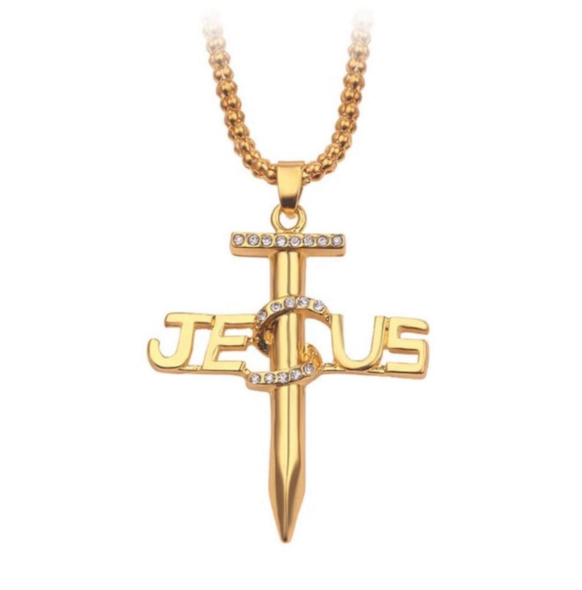 Jesus Crystal Nail Cross Goldplated Rope Chain Christian Pendant ...