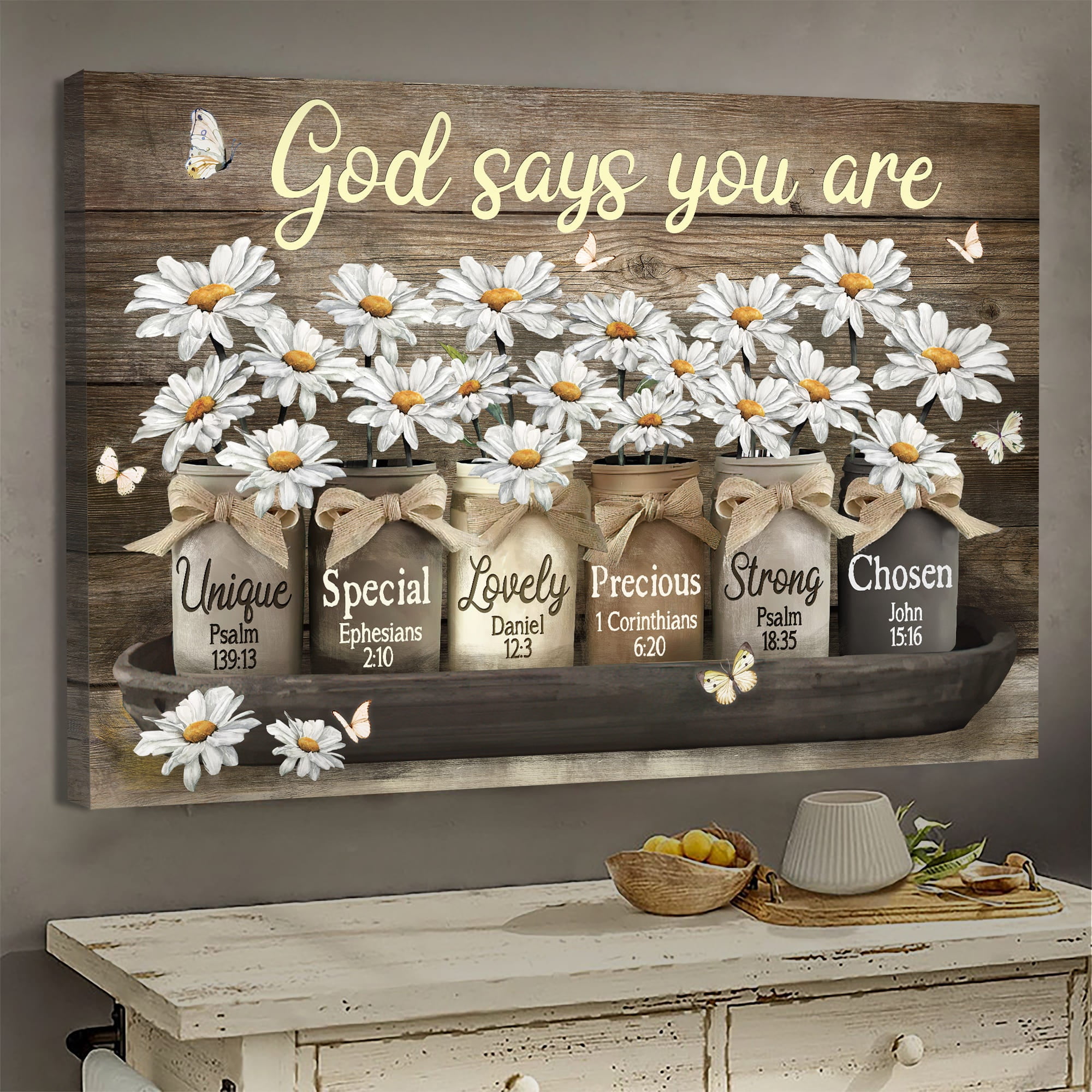 Jesus, Daisy, White butterfly - God says you are Landscape poster ...