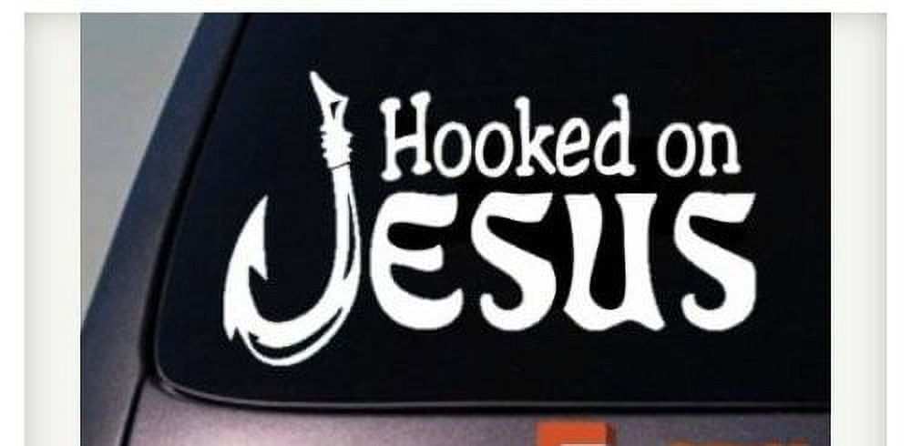 Jesus Decal 6" Sticker Hooked On Jesus fishing fish church god faith ...