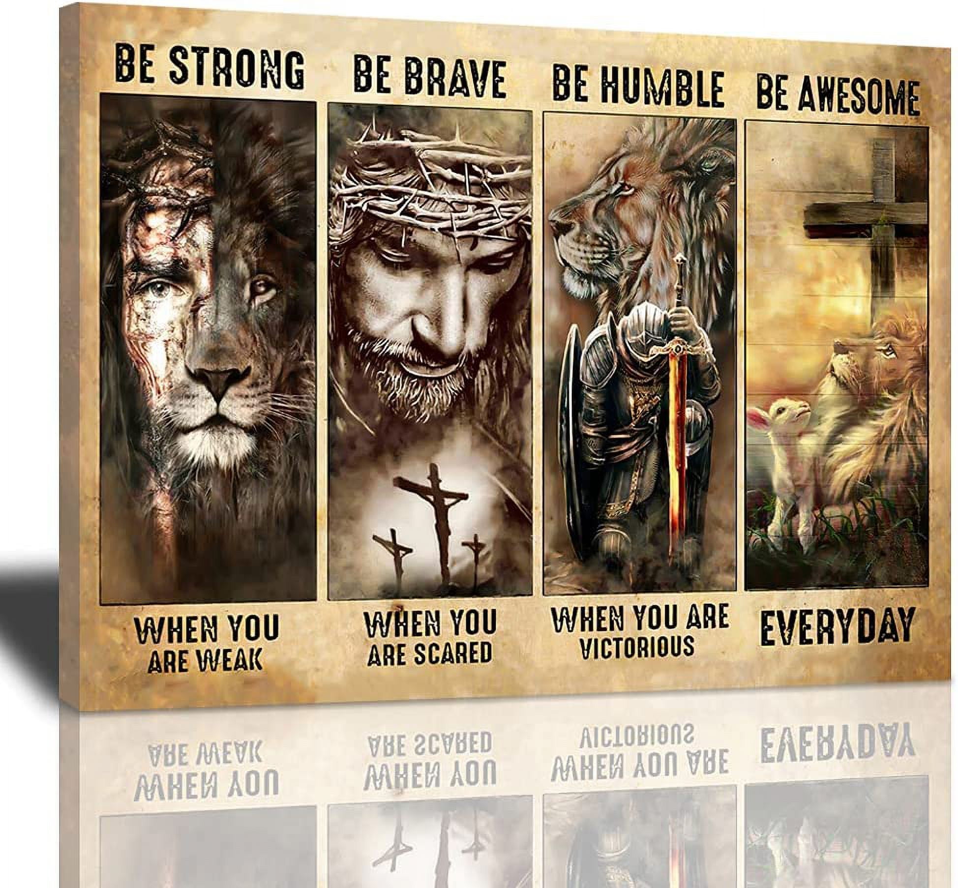 Jesus Decor Wall Art Christian Religious Painting Canvas Cross Warrior ...