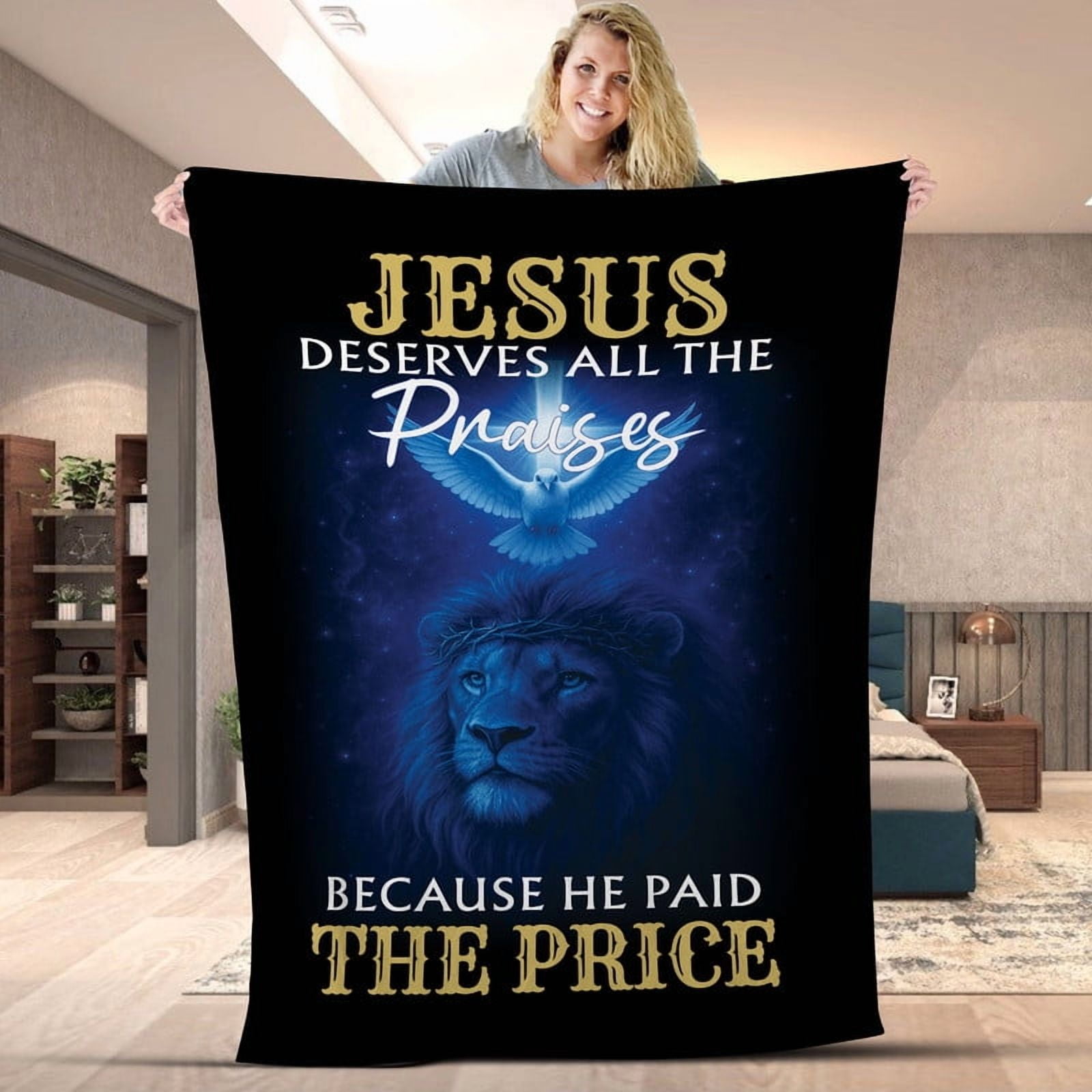 Jesus Deserves All The Praises Lion Blanket, Christian Religious Throw ...