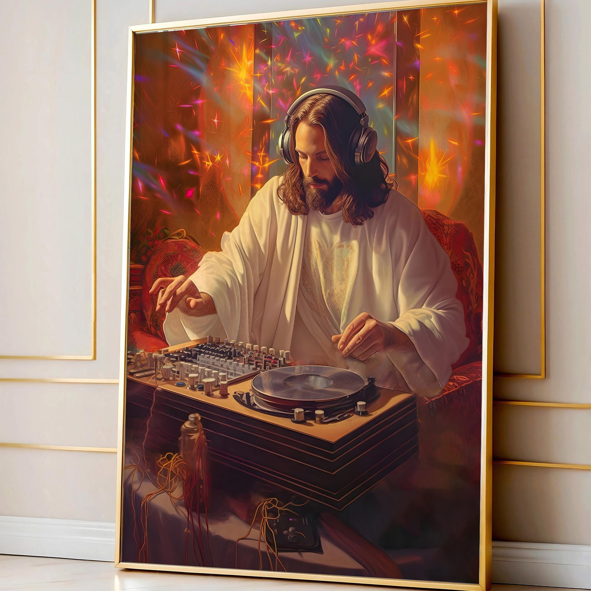 Jesus Dj Poster, Christian Pop Art Wall Art, Retro Rave Party Decor ...