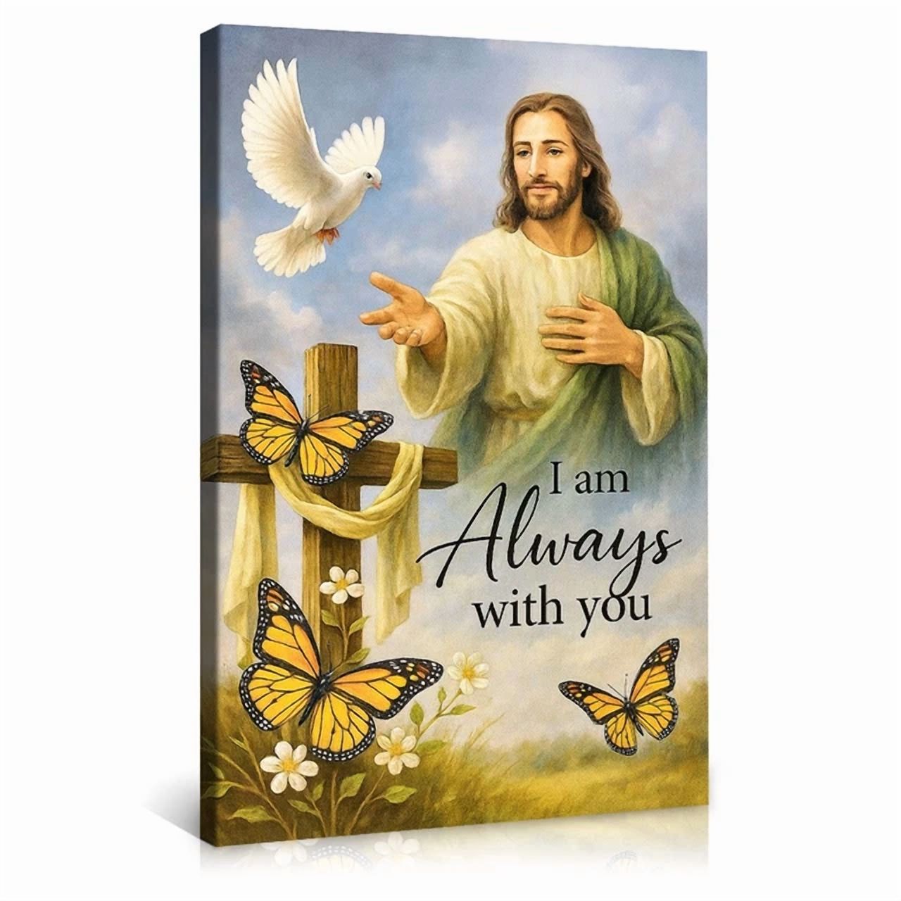 Jesus Dove Butterfly Cross I Am Always With You Christian Wall Art ...