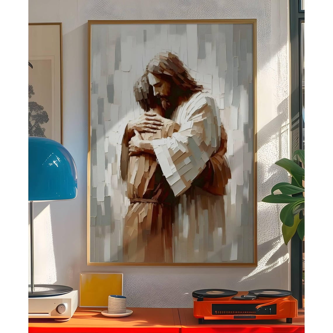 Jesus Embrace Digital Poster, Palette Knife Oil Painting Print ...