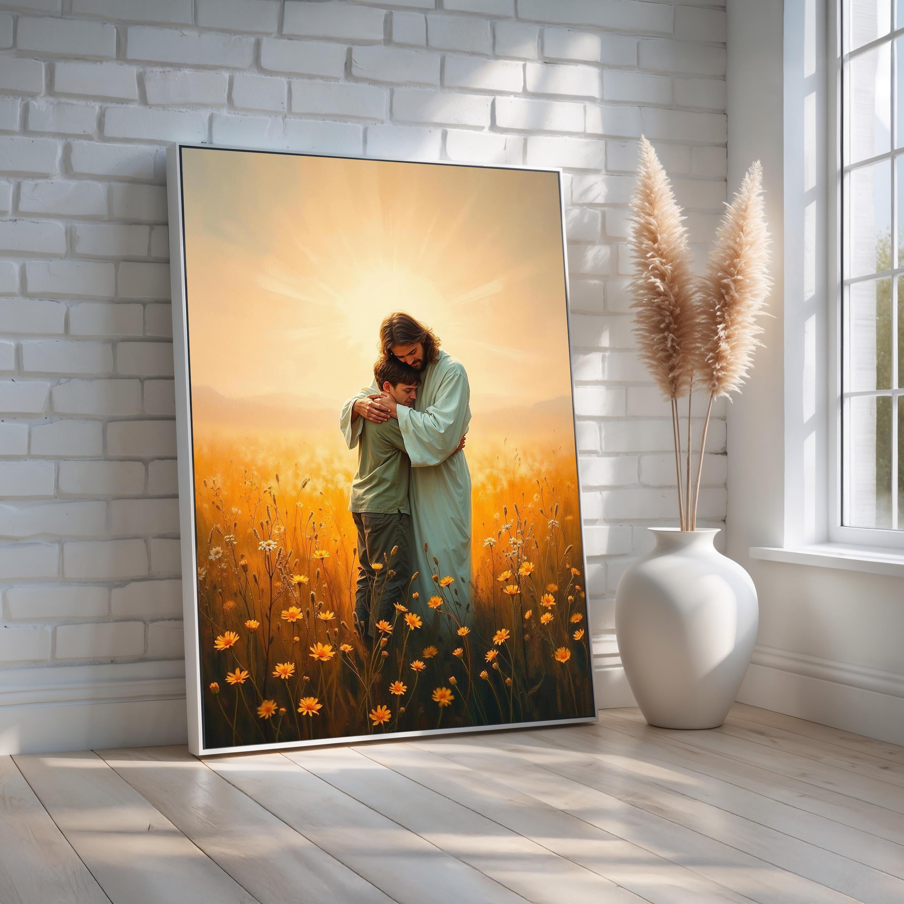 Jesus Embracing Child In Yellow Field | Christian Wall Art For Girls ...