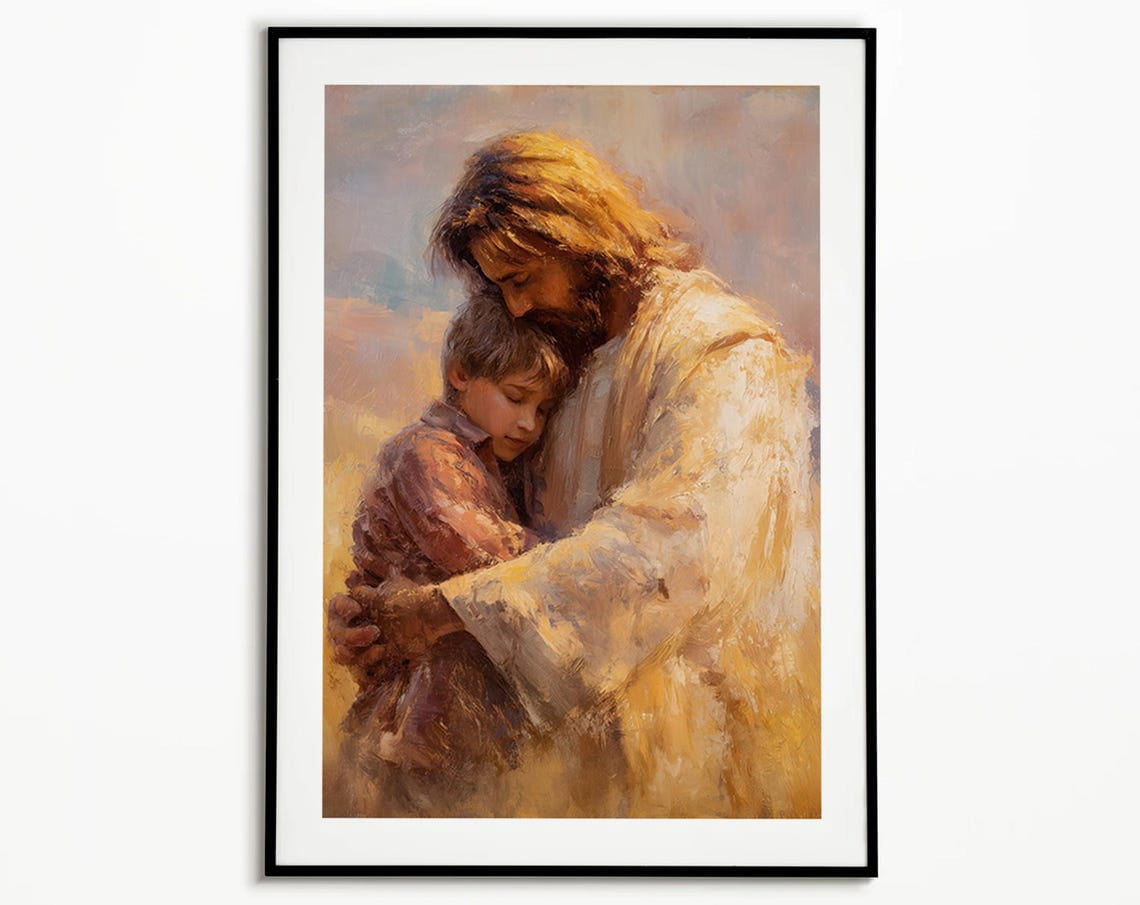 Jesus Embracing Child Tender Christian Wall Art Love And Compassion ...