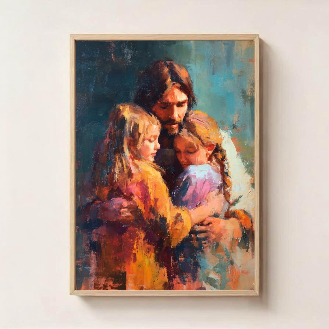 Jesus Embracing Children Wall Art Faith Based Christian Decor, Unframed ...