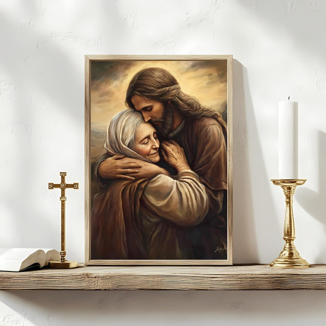 Jesus Embracing Elderly Woman – Christian Wall Art, Comfort And Love ...