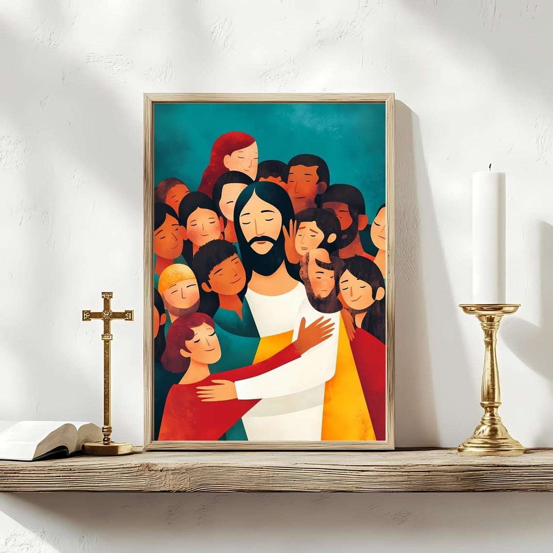 Jesus Embracing The People, Christian Love Wall Art, Modern Bible Verse ...