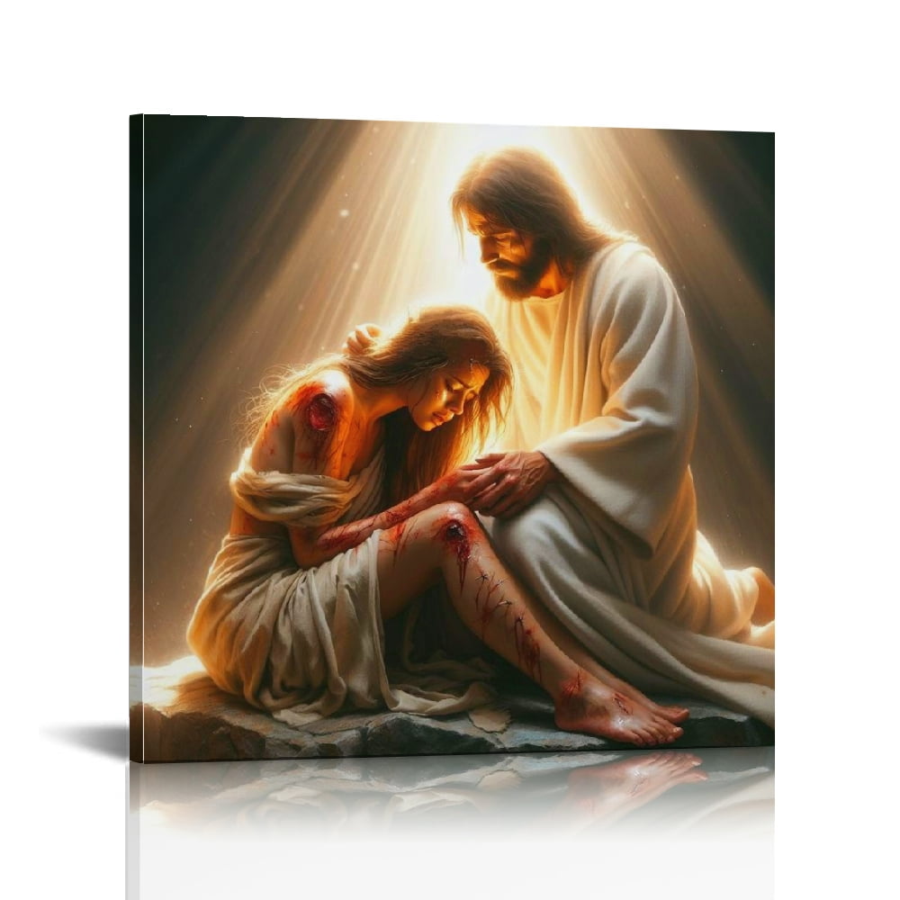 Jesus Embracing Woman Canvas Wall Art, Safe in His Arms Pictures Canvas Print Posters Wall Decor ...