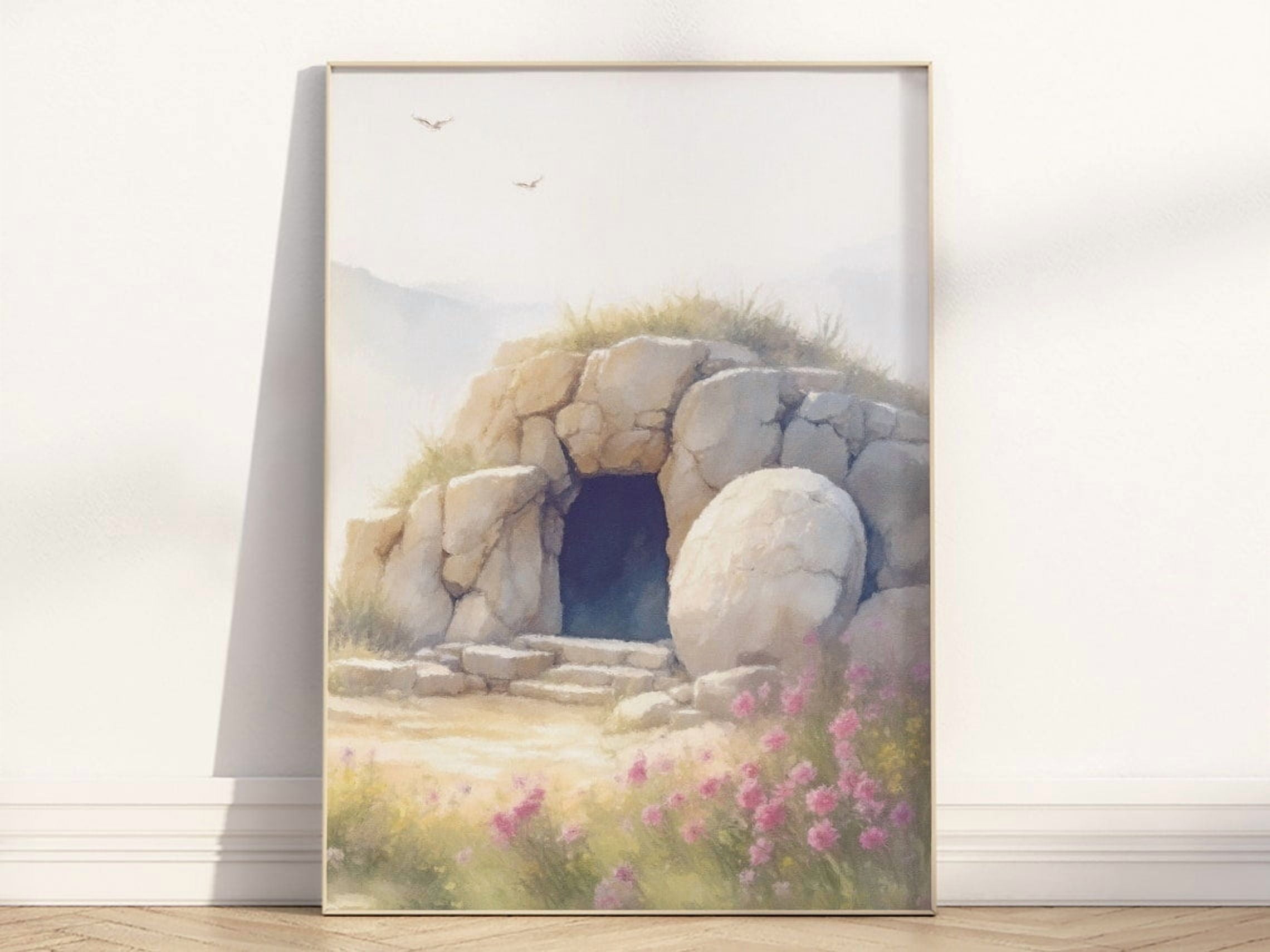 Jesus Empty Tomb Bible Verse Illustration Wall Art Printable, Christian ...