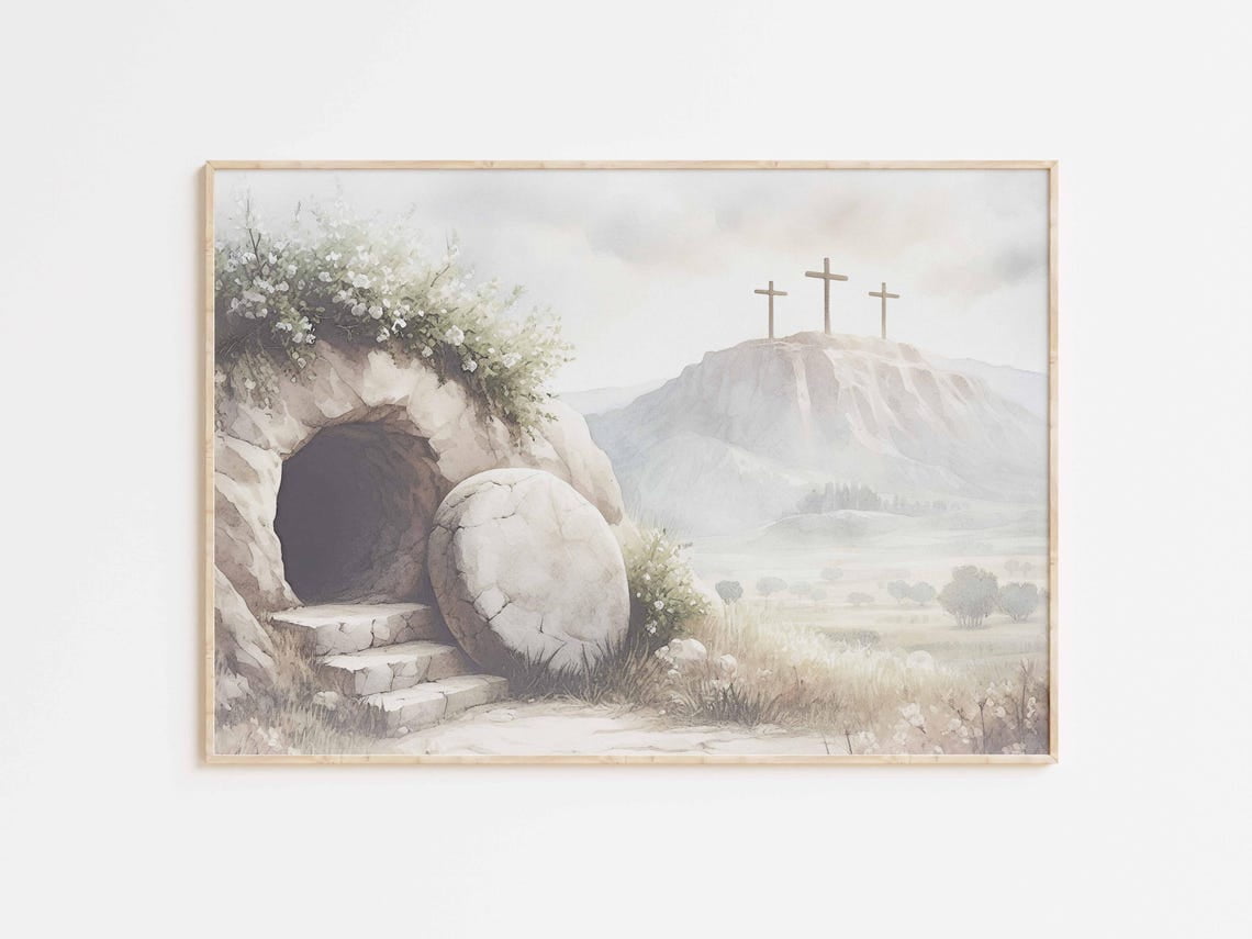 Jesus Empty Tomb Bible Verse Wall Art /Cavnas, Matthew 28:6 He Is Risen ...
