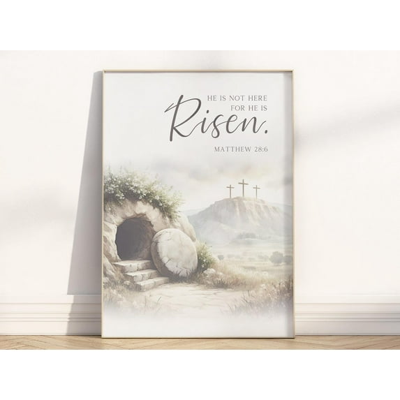 Jesus Empty Tomb Bible Verse Wall Art /Cavnas, Matthew 28:6 He Is Risen ...