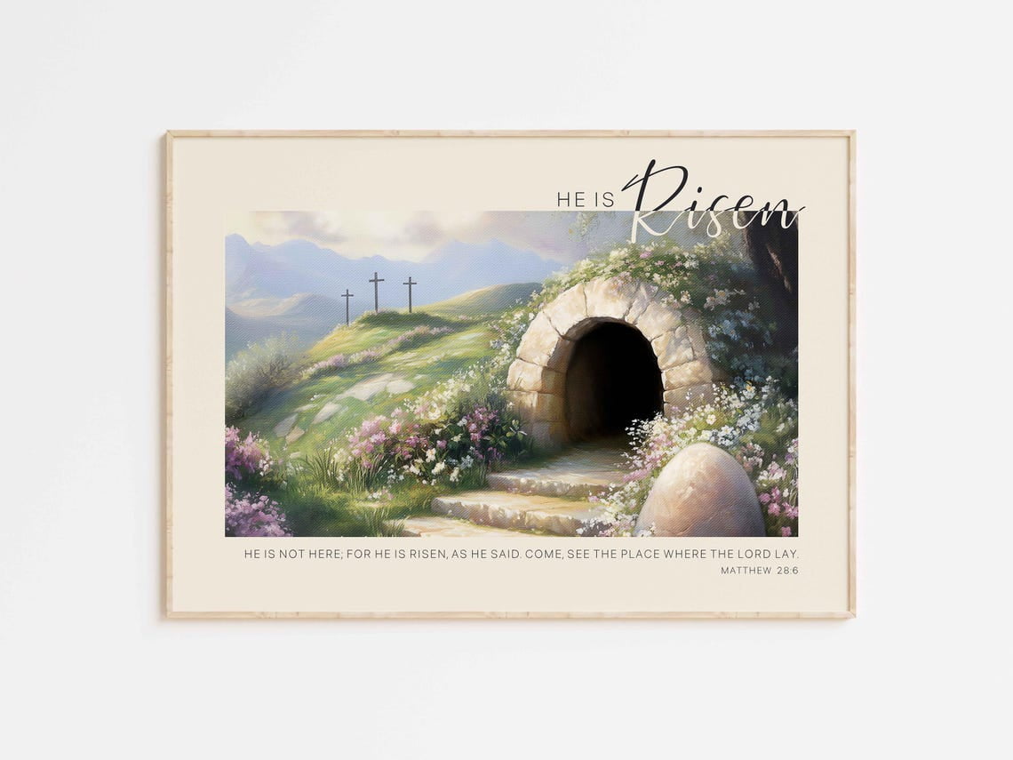 Jesus Empty Tomb Bible Verse Wall Art, Christian Religious He Is Risen ...