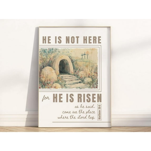 Jesus Empty Tomb Bible Verse Wall Art Printable, Christian Religious He ...