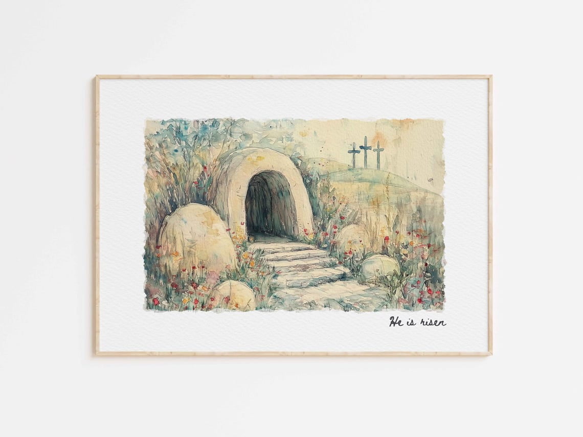 Jesus Empty Tomb Bible Verse Wall Art Printable, Christian Religious He ...