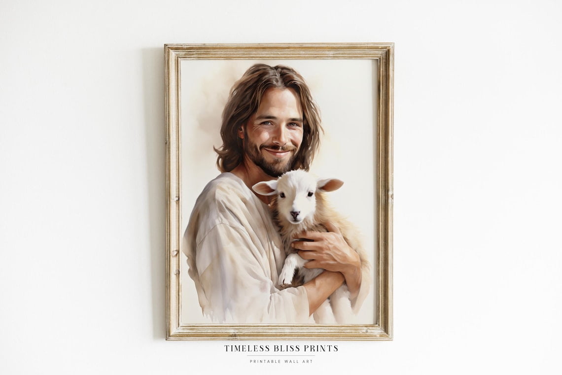 Jesus Faithful Shepherd Digtal, Jesus And Lamb Print Christian Wall Art ...