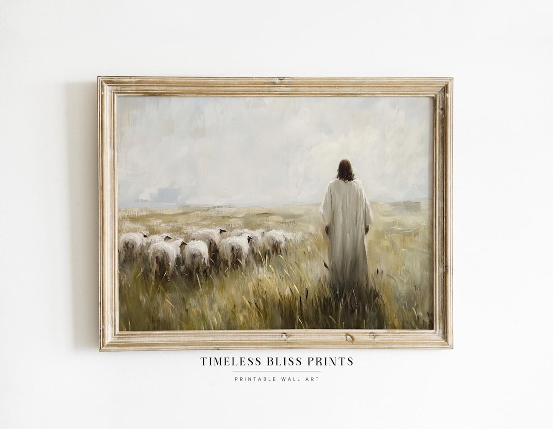 Jesus Faithful Shepherd Printable Digtal Serene Landscape Jesus with ...