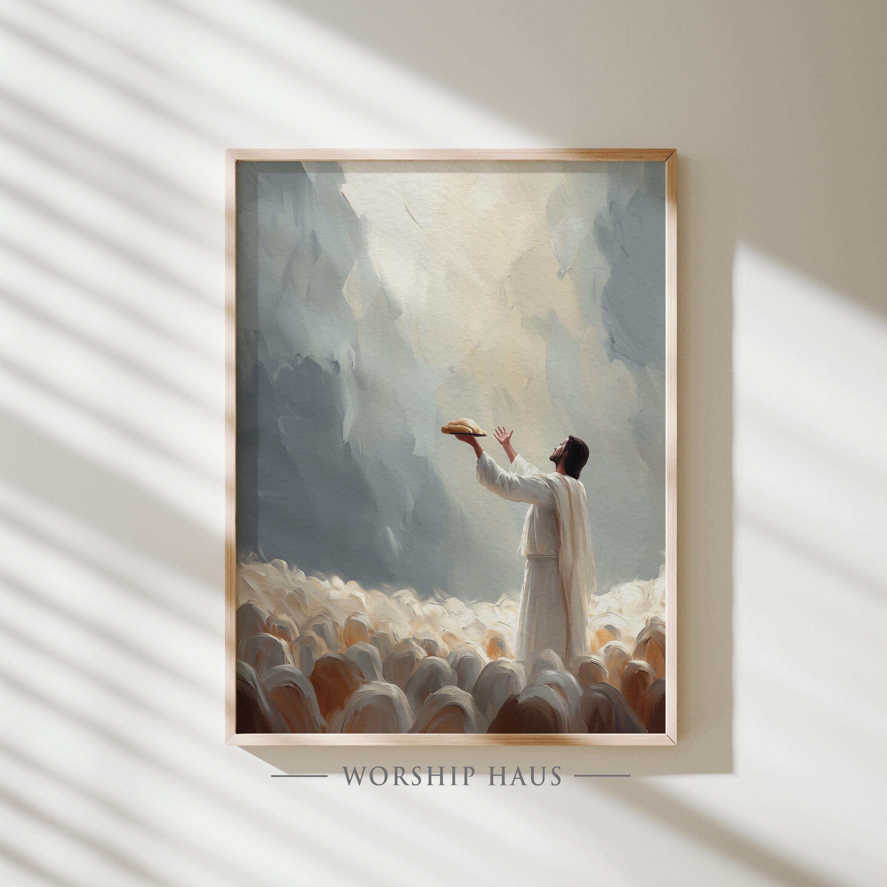 Jesus Feeding The Christian Art Miracle Scene Christ With Crowd Wall ...