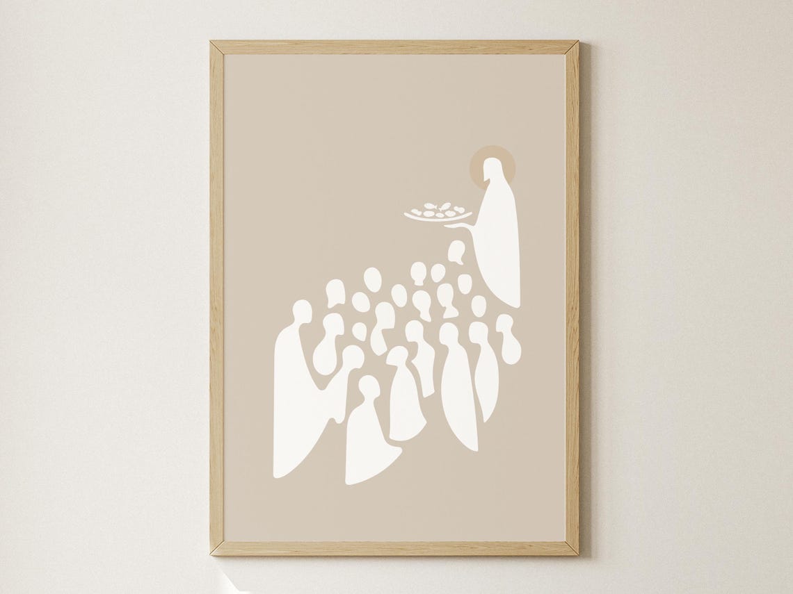 Jesus Feeds The 5000 Print, Modern Christian Boho Wall Art, Minimalist ...