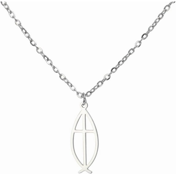 Jesus Fish Cross Necklace for Women Men Stainless Steel Ichthus ...