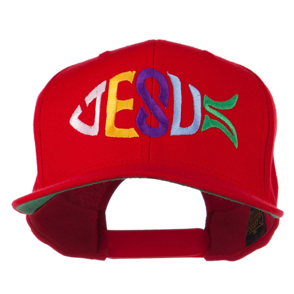Jesus Fish Embroidered Flat Bill Cap - Red OSFM - Walmart.com