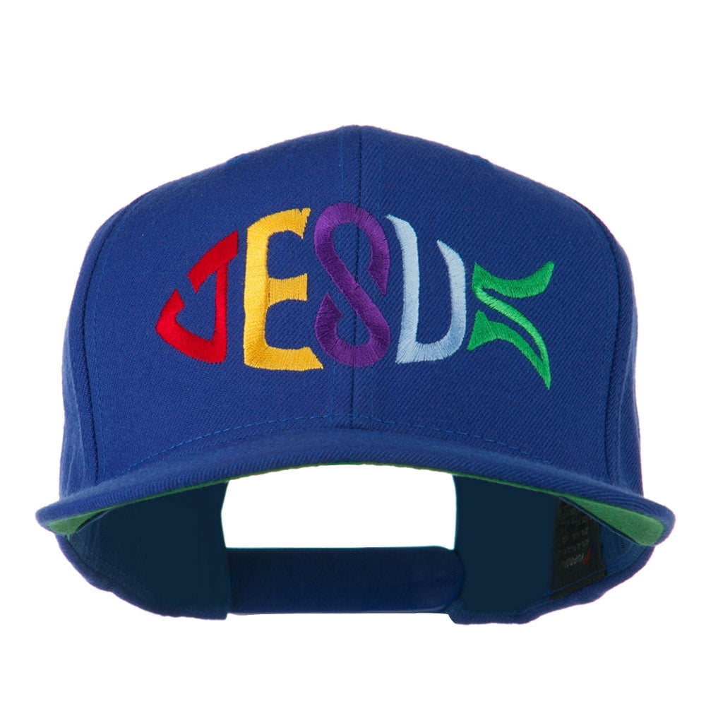 Jesus Fish Embroidered Flat Bill Cap - Royal OSFM - Walmart.com