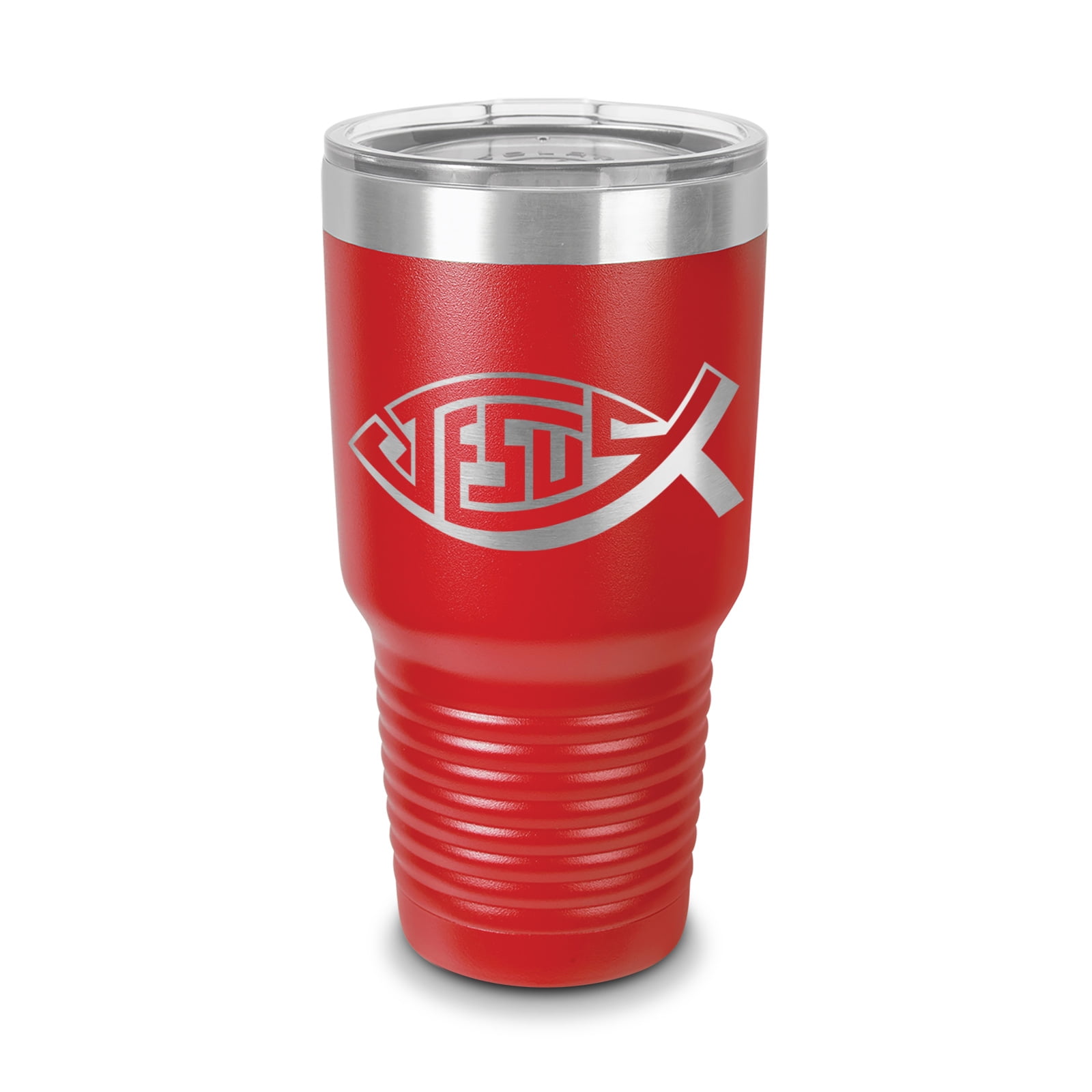 Jesus Fish Tumbler 30 oz - Laser Engraved w/ Clear Lid - Stainless ...