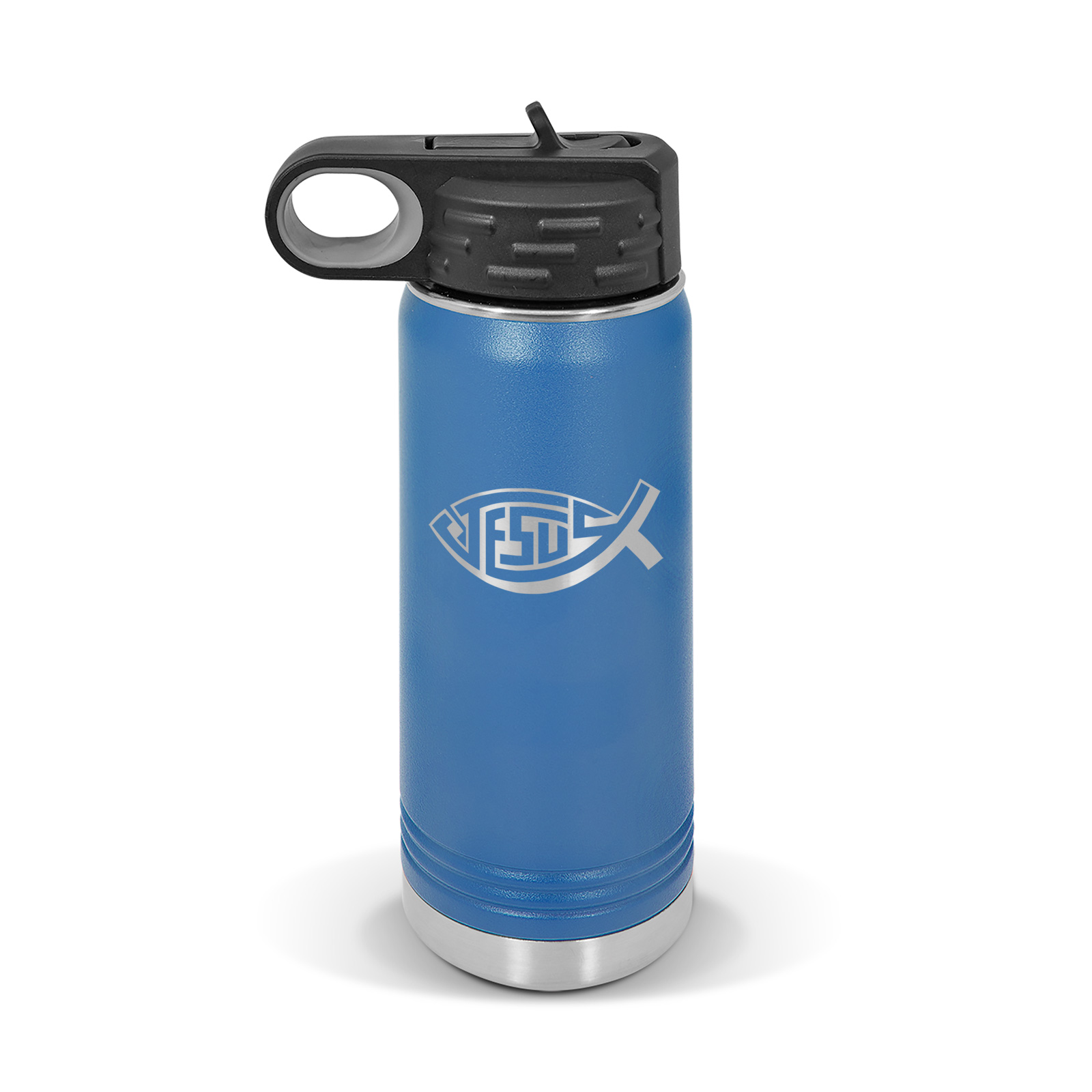Jesus Fish Water Bottle 20 oz - Laser Engraved w/ Flip Top Removable ...