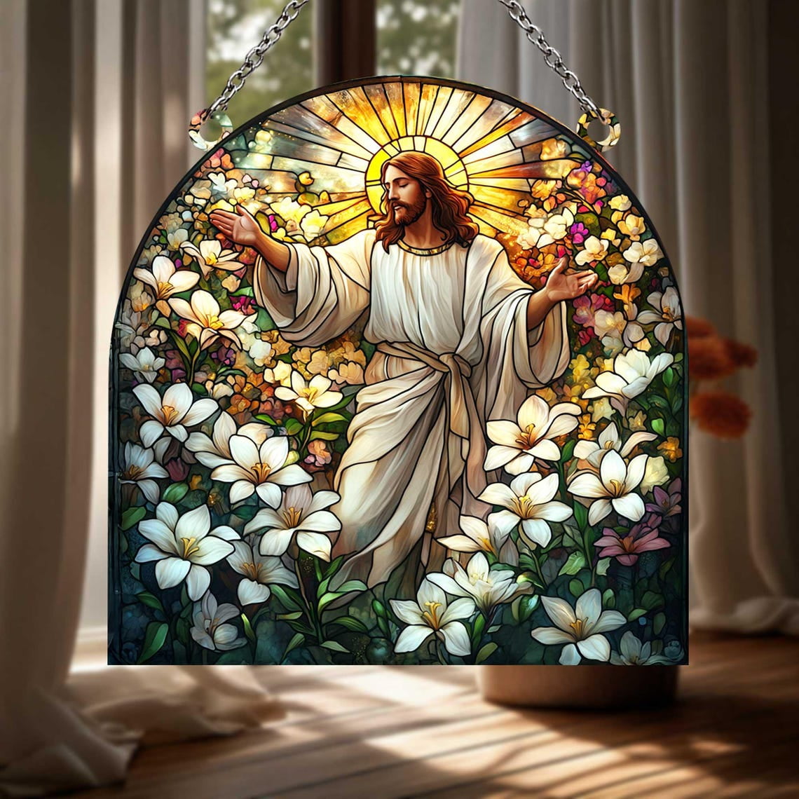 Jesus Floral Acrylic Suncatcher Religious Window Hanging Gift For Mom ...
