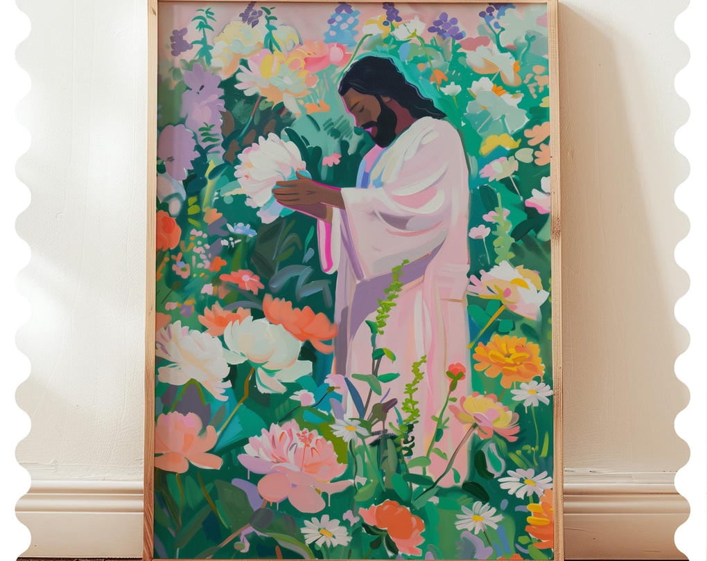 Jesus In The Garden Print – Spiritual Christian Wall Art, Botanical ...