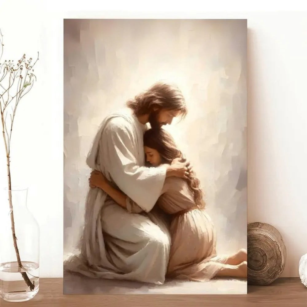 “Jesus’ Gentle Embrace” Faith Canvas Wall Art Ready to Hang for Living ...