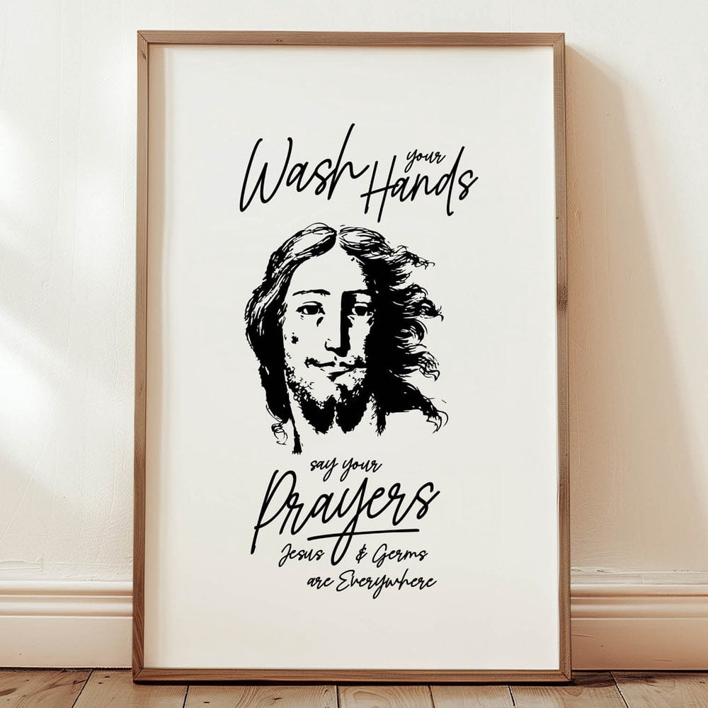 Jesus + Germs Bathroom Art Print Funny Bathroom Wall Decor Digital ...