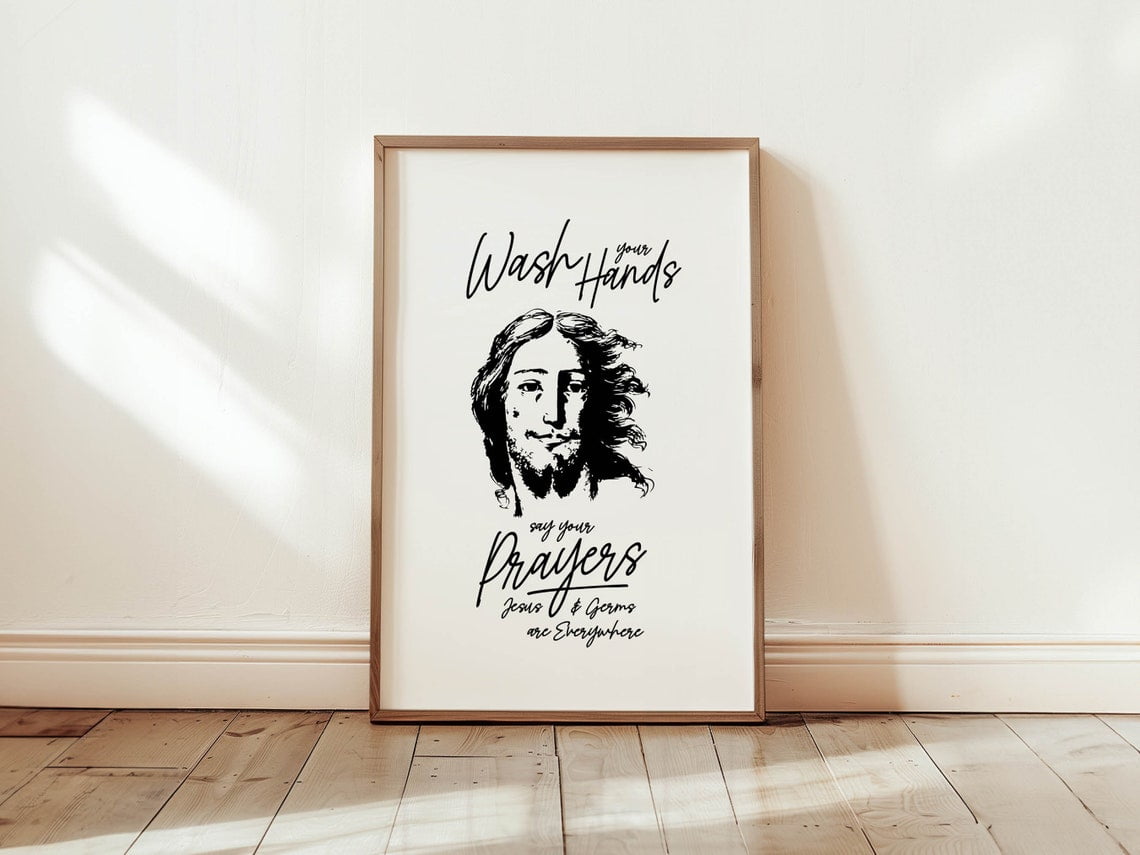 Jesus + Germs Bathroom Art Print Funny Bathroom Wall Decor Printable Art Guest Bathroom Sign ...