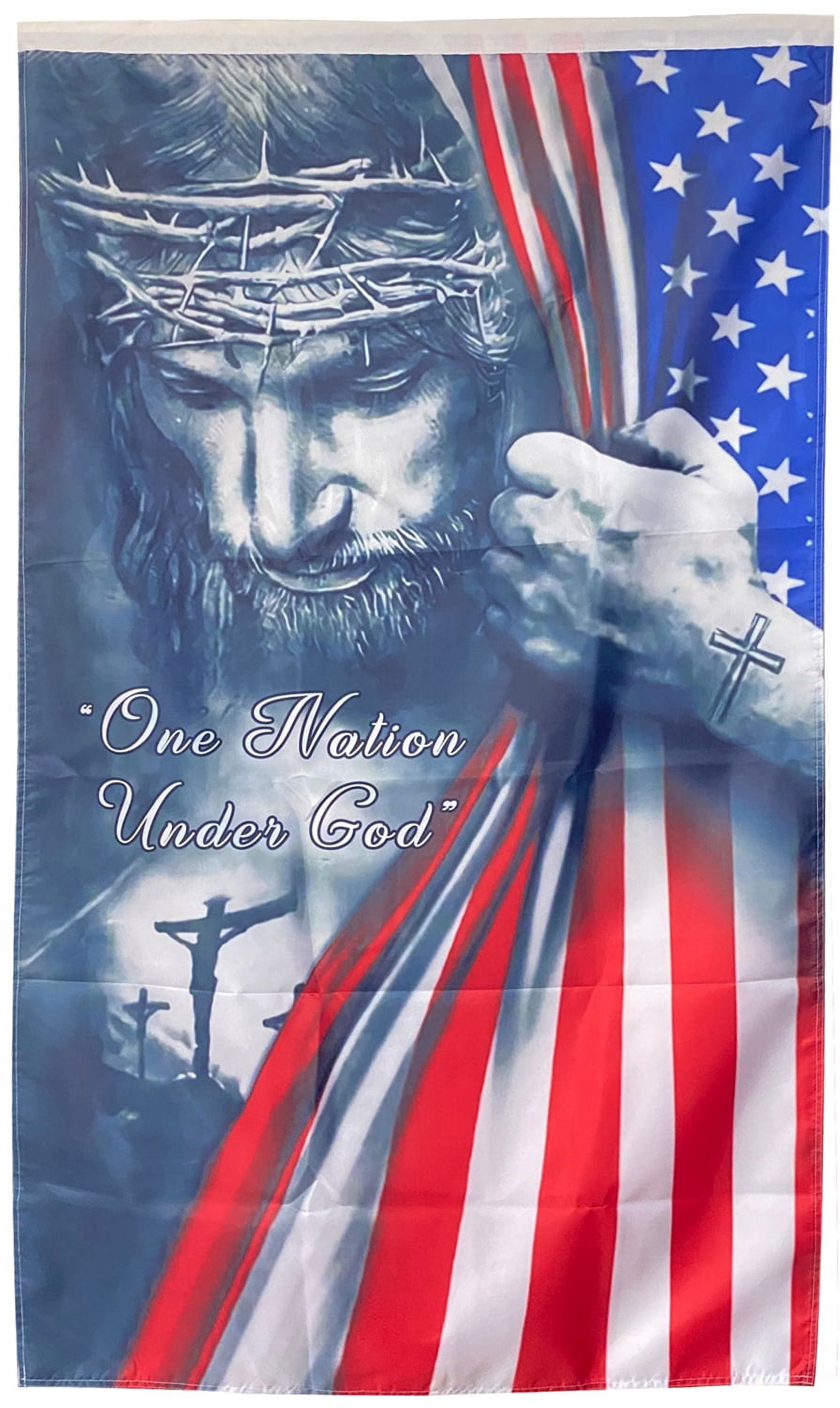Jesus God Bless American One Nation under God Flag 3x5ft 3ply double ...