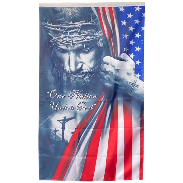 Jesus God Bless American One Nation under God Flag 3x5ft 3ply double ...