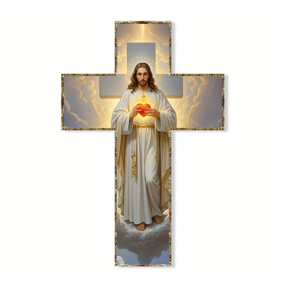 Jesus with Golden Halo Wall Cross, Wooden Jesus God in The Sky ...