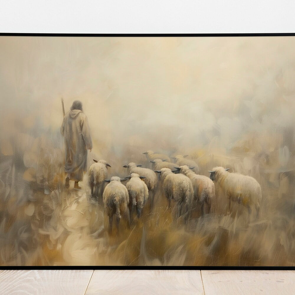 Jesus Good Shepherd Wall Art Printable, Jesus Painting Art, Bible Verse, Jesus Leaves The 99 ...