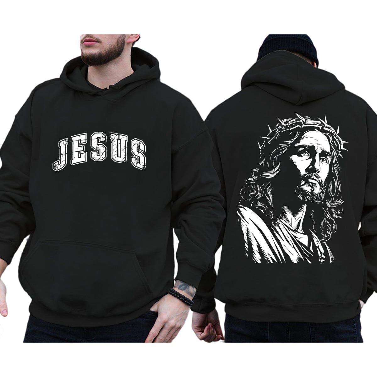 Jesus Graphic Double Sided Hoodie – Crown of Thorns Back Print ...