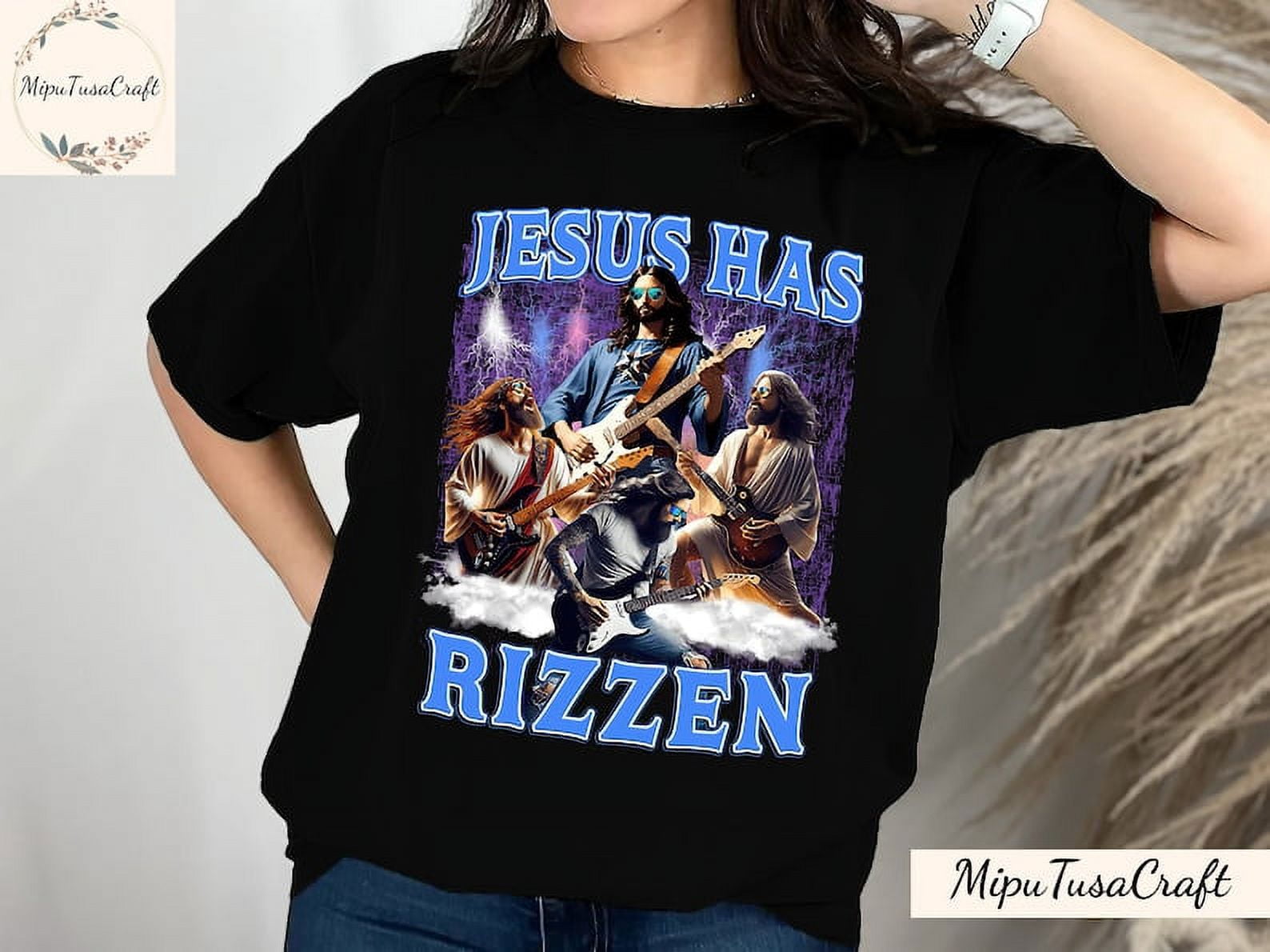 Jesus Has Rizzen Funny God Rock Star Retro Christian Shirt, Jesus Rizz ...