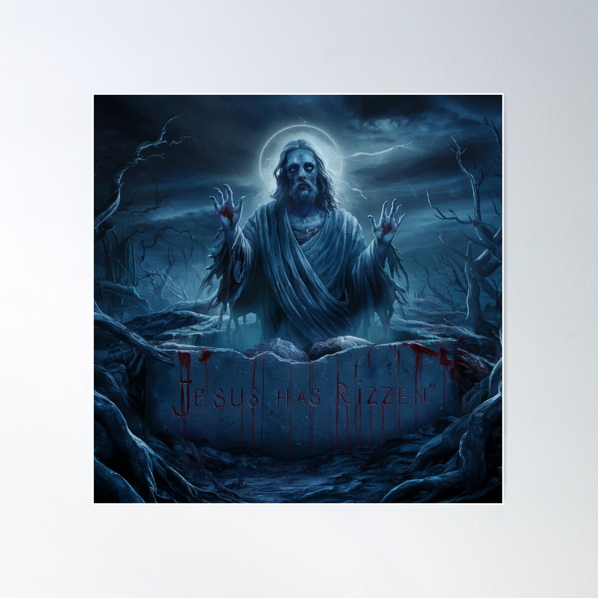 "Jesus Has Rizzen" . Jesus Zombie Funny Poster Wall Art, Modern Wall ...