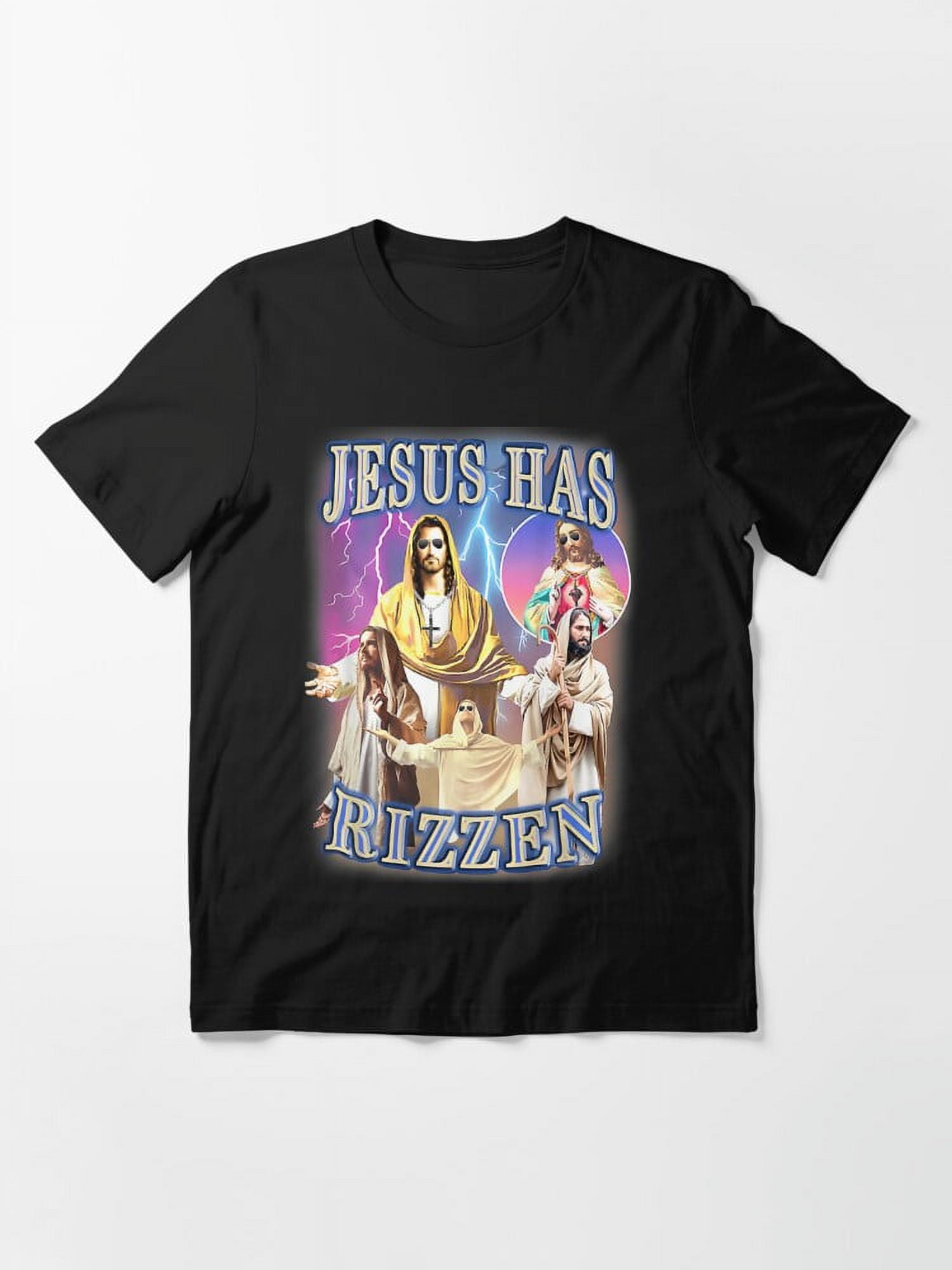 Jesus Has Rizzen on back - He Is Rizzen Jesus Rizz Essential T-Shirt ...