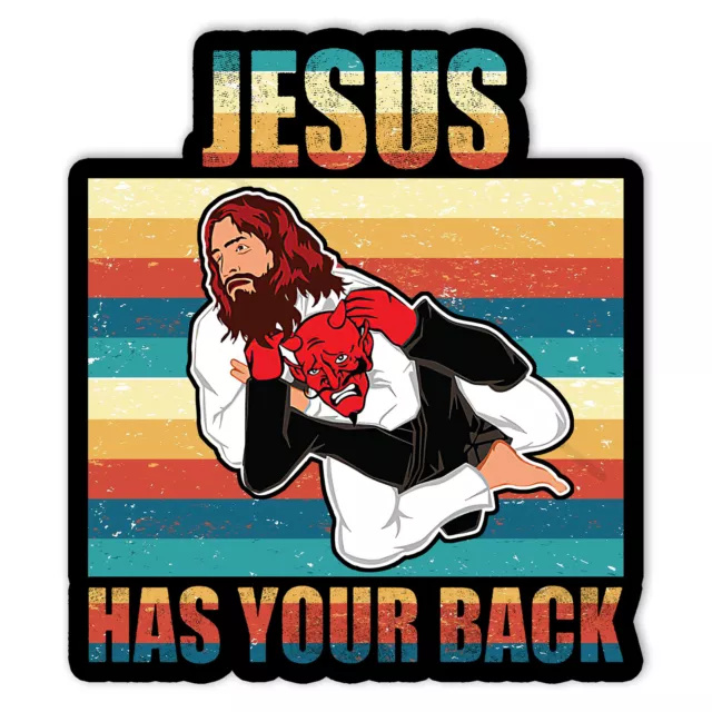 Jesus Has Your Back Jiu Jitsu Retro Christian Jesus Faith Sticker Phone ...
