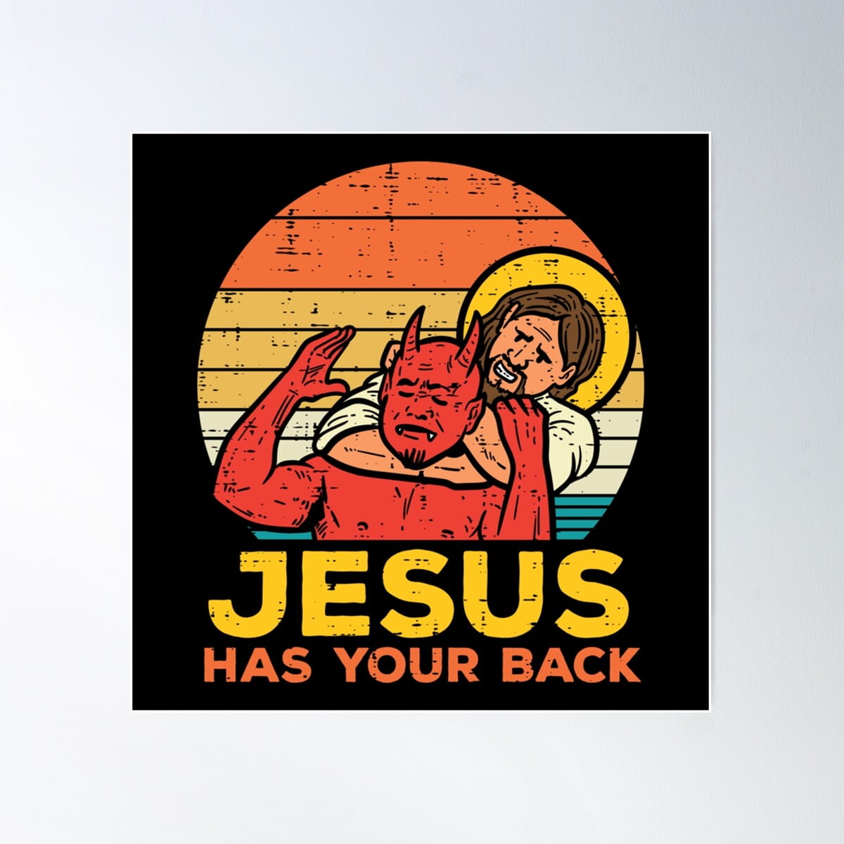 Jesus Has Your Back Jiu Jitsu Retro Christian Men Poster Wall Art ...