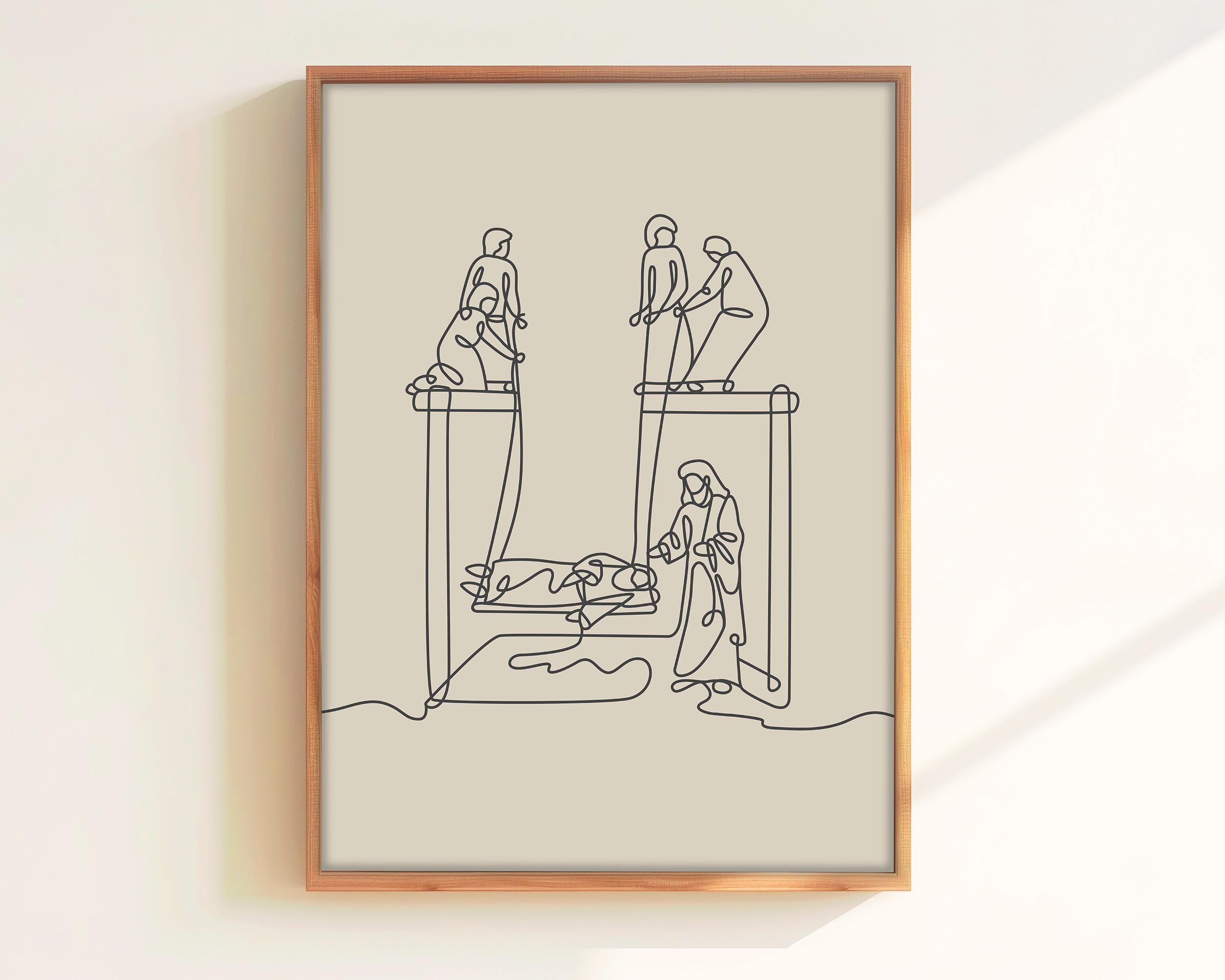 Jesus Healing Paralyzed Man Modern Christian Bible Art, Jesus Line Art ...