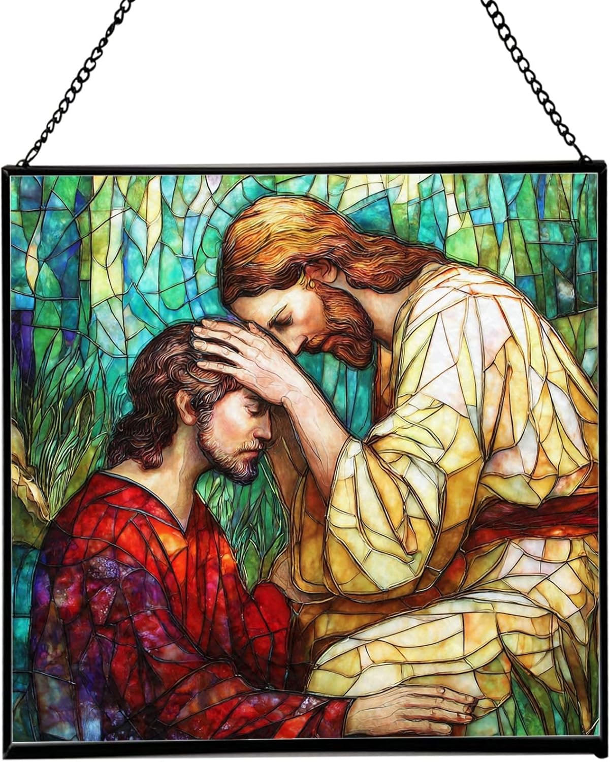 Jesus Heals a Blind Man at Bethsaida Square Stained Glass Suncatcher, 8 ...
