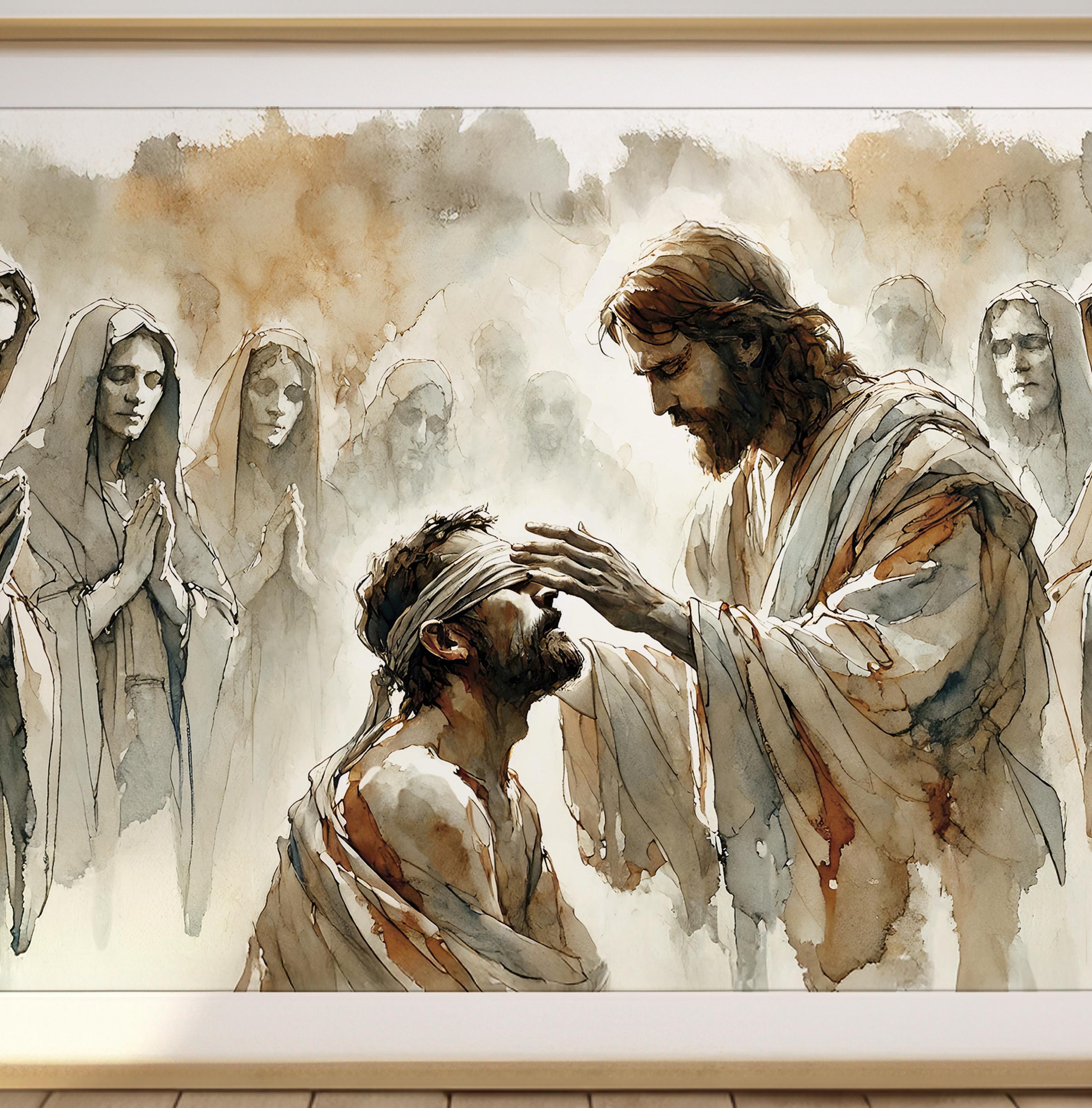 Jesus Heals The Blind – Christian Art Print, Faith-Based Miracle Wall ...