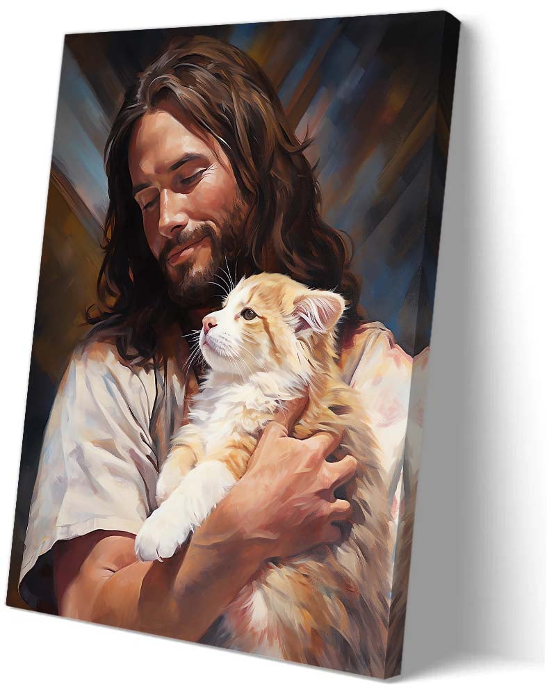 Jesus Holding A Cat Wall Art Home Modern Poster for Bedroom Giclee Fine ...