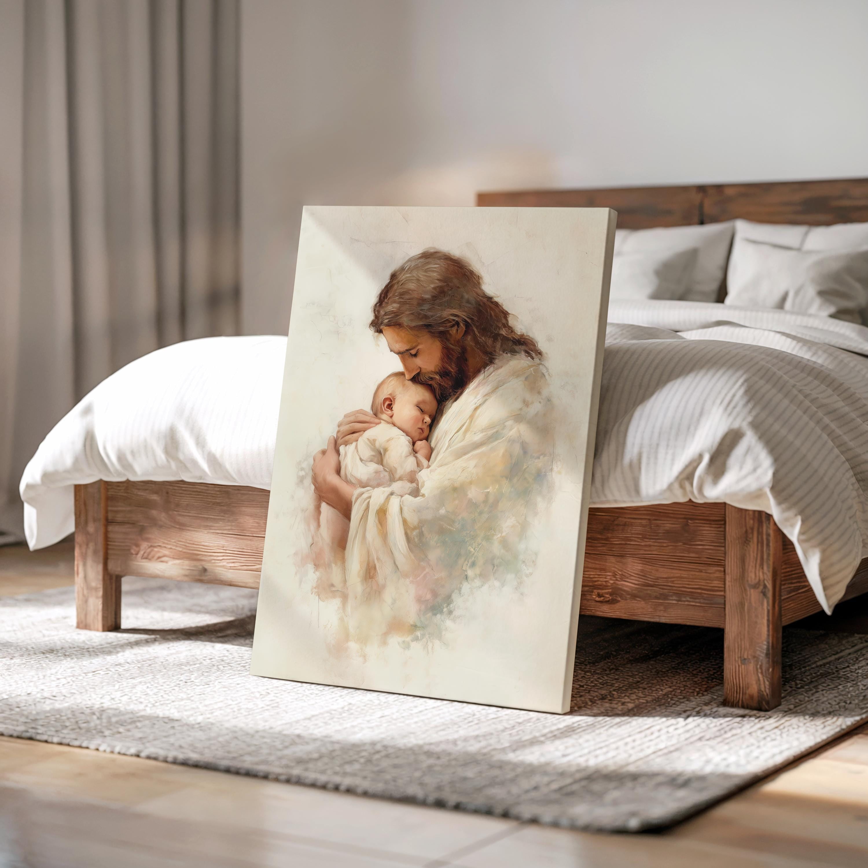 Jesus Holding Baby, Modern Christian Wall Art, Miscarriage, Infant Loss ...